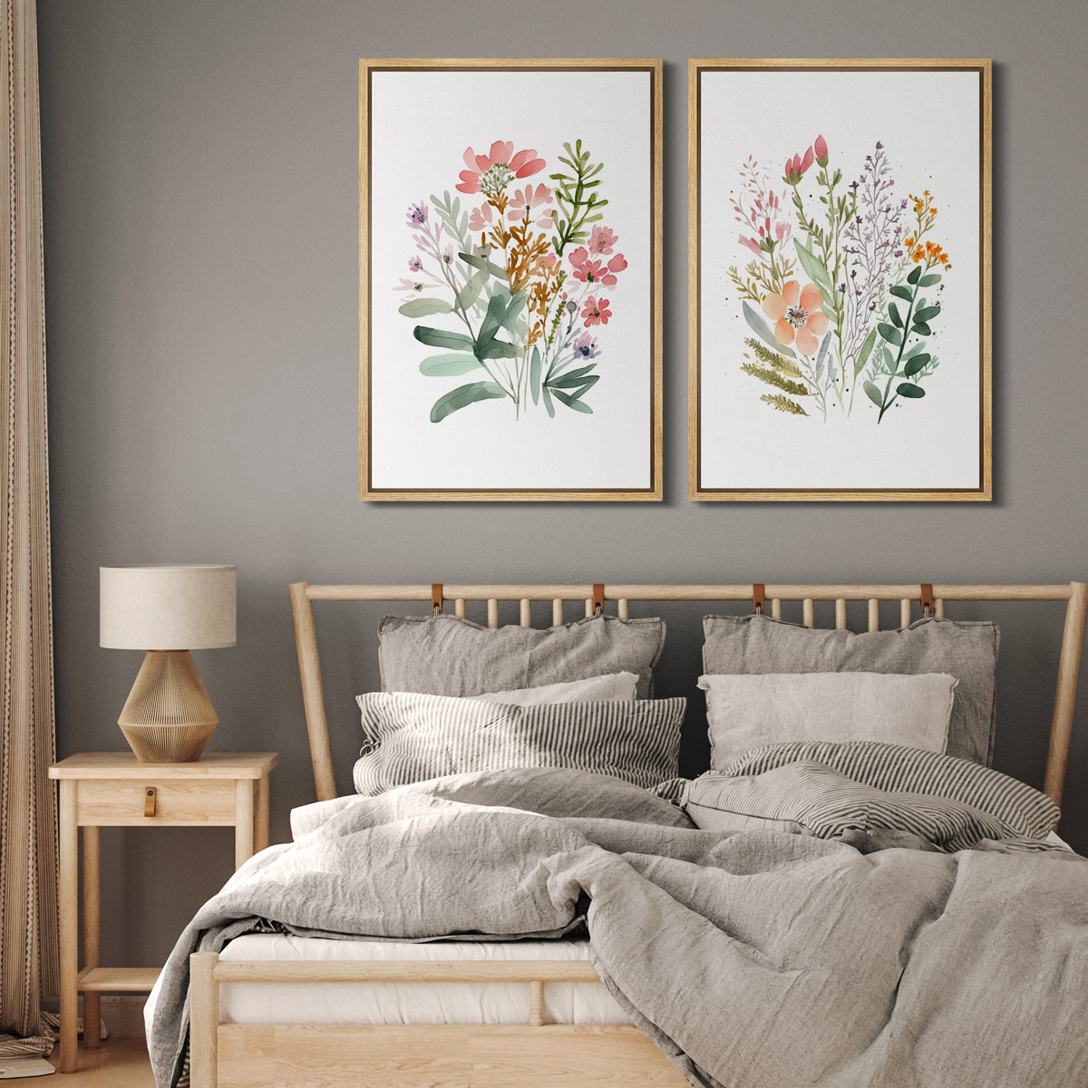 IDEA4WALL Vibrant Wildflower Boho Floral & Botanical Plant Multicolor Framed On Canvas 2 Pieces ...